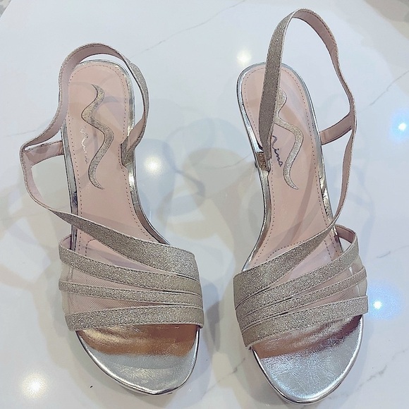 Nina | Shoes | Nina Brand Gold Glitter Stiletto Heel Sandal | Poshmark